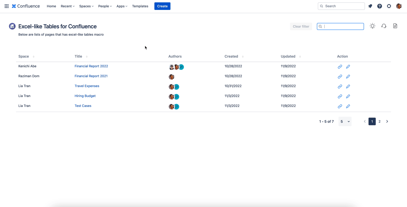 Excel Like Tables For Confluence Homepage